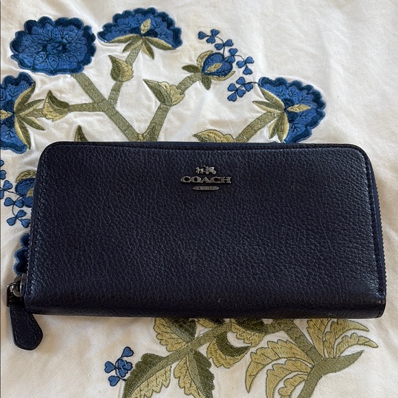 Coach | Bags | Coach Midnight Blue Leather Zip Wallet | Poshmark
